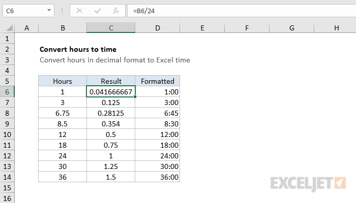 Excel Formula Convert Decimal Hours To Excel Time Exceljet